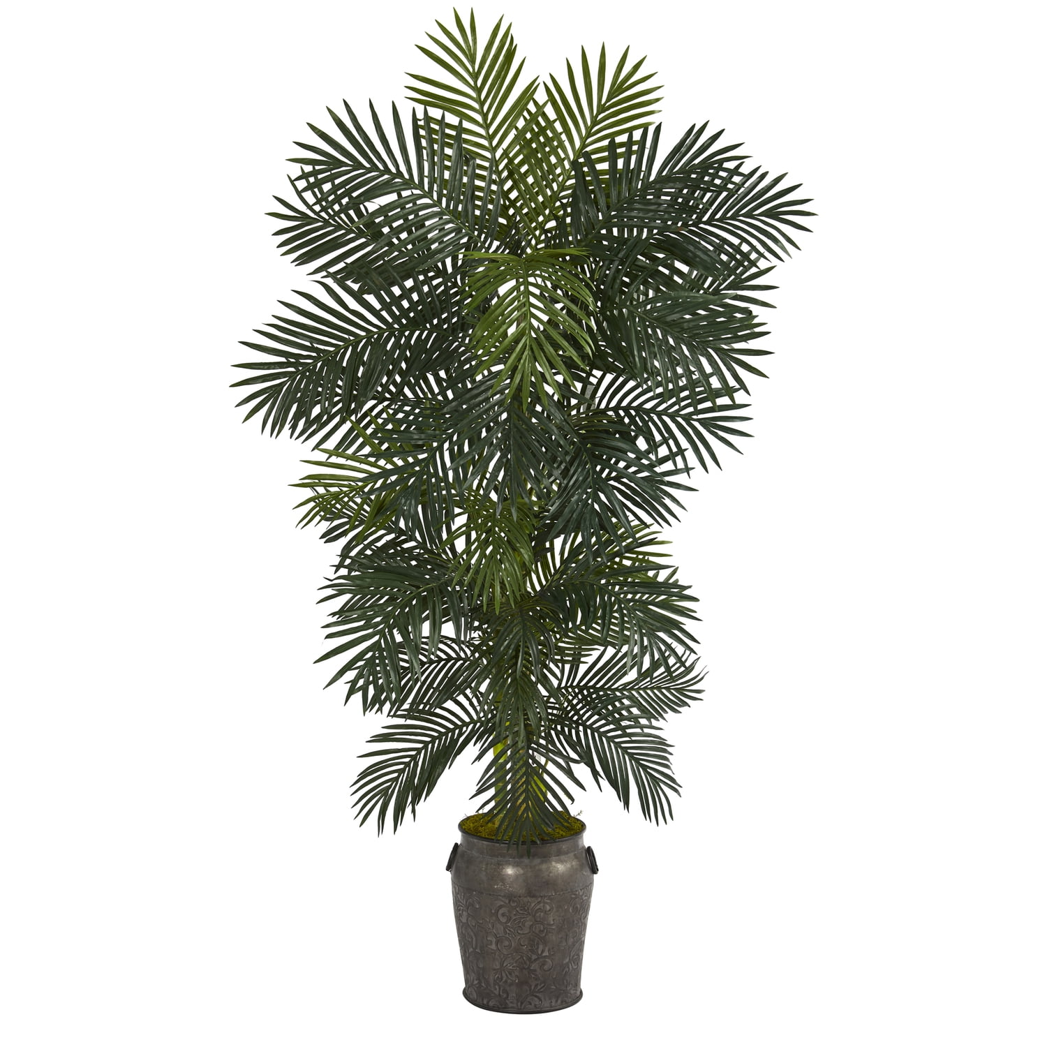 78" Golden Cane Artificial Palm Tree in Metal Planter in Green/Charcoal ...