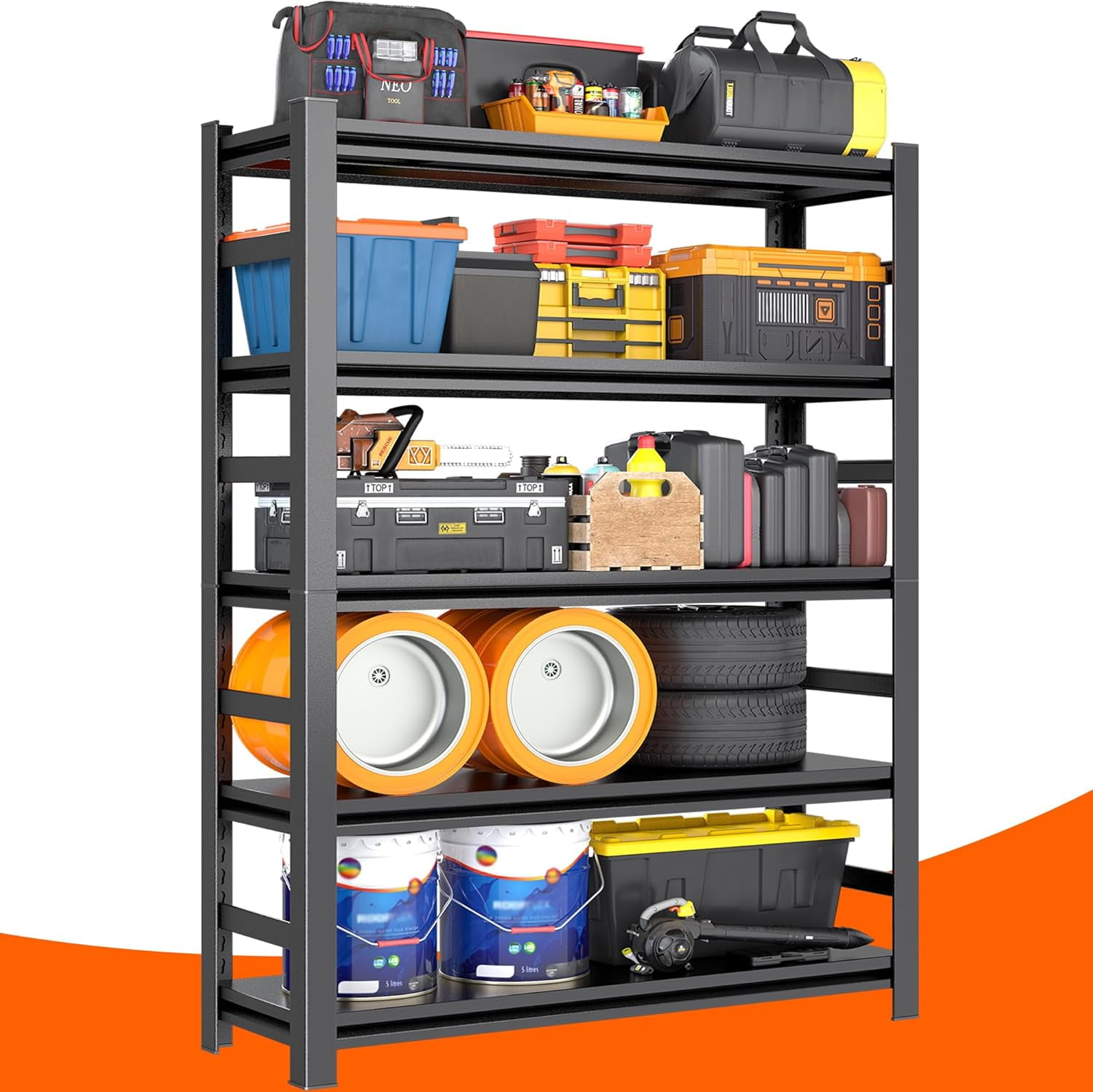 78"H Garage Shelving Heavy Duty Rack, 4500 lbs Extra Large Capacity 5 Tier Adjustable Storage ...