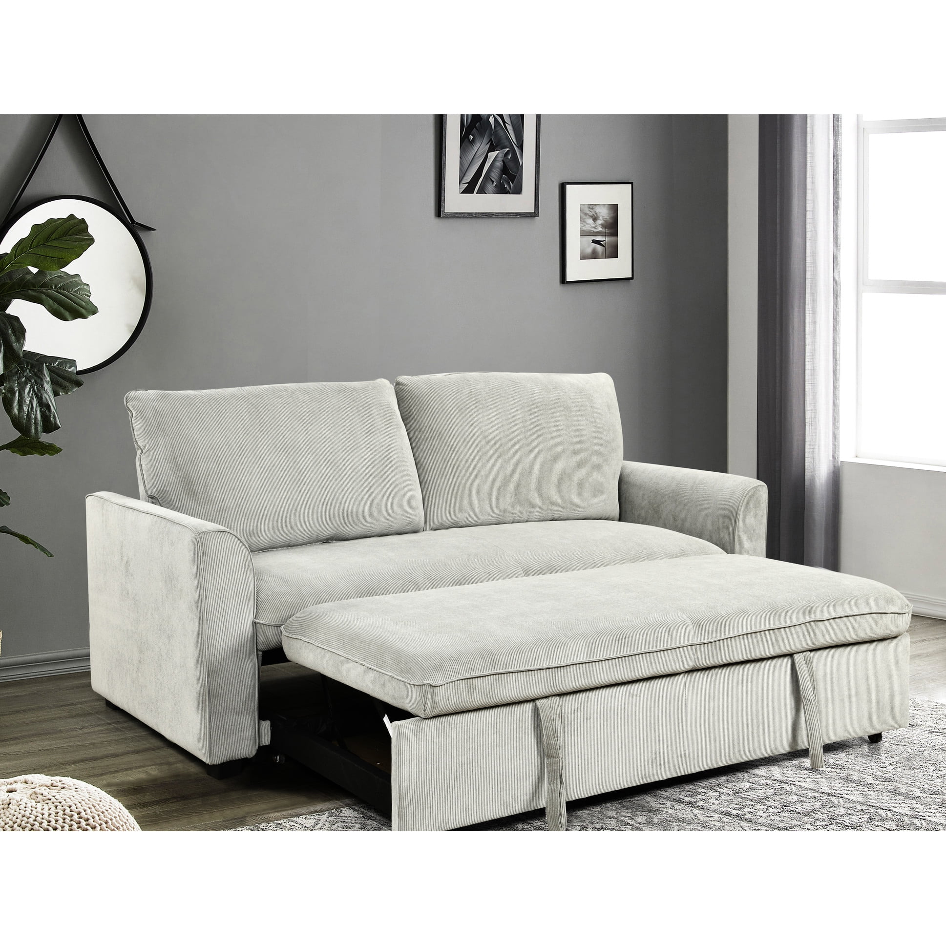 78 Inch 3 In 1 Convertible Futon, Modern Fabric Bed, Grey, Pullout ...