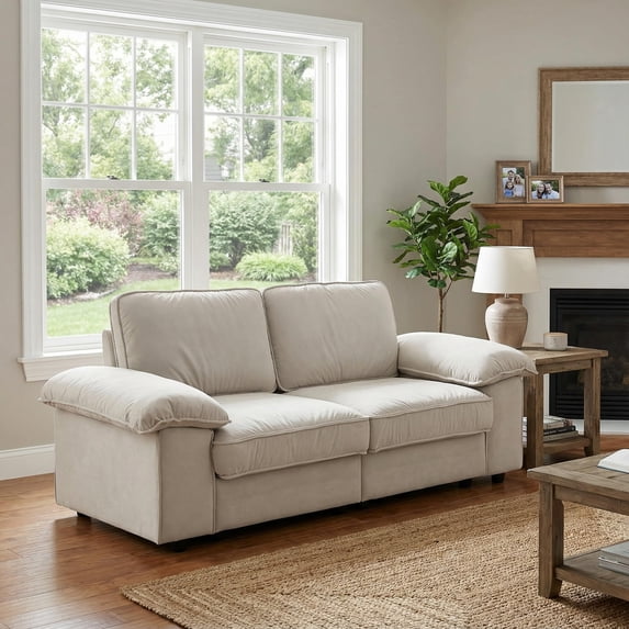 78-Inch Cream White Velvet Storage Sofa, 2-Seater Loveseat with Hidden ...