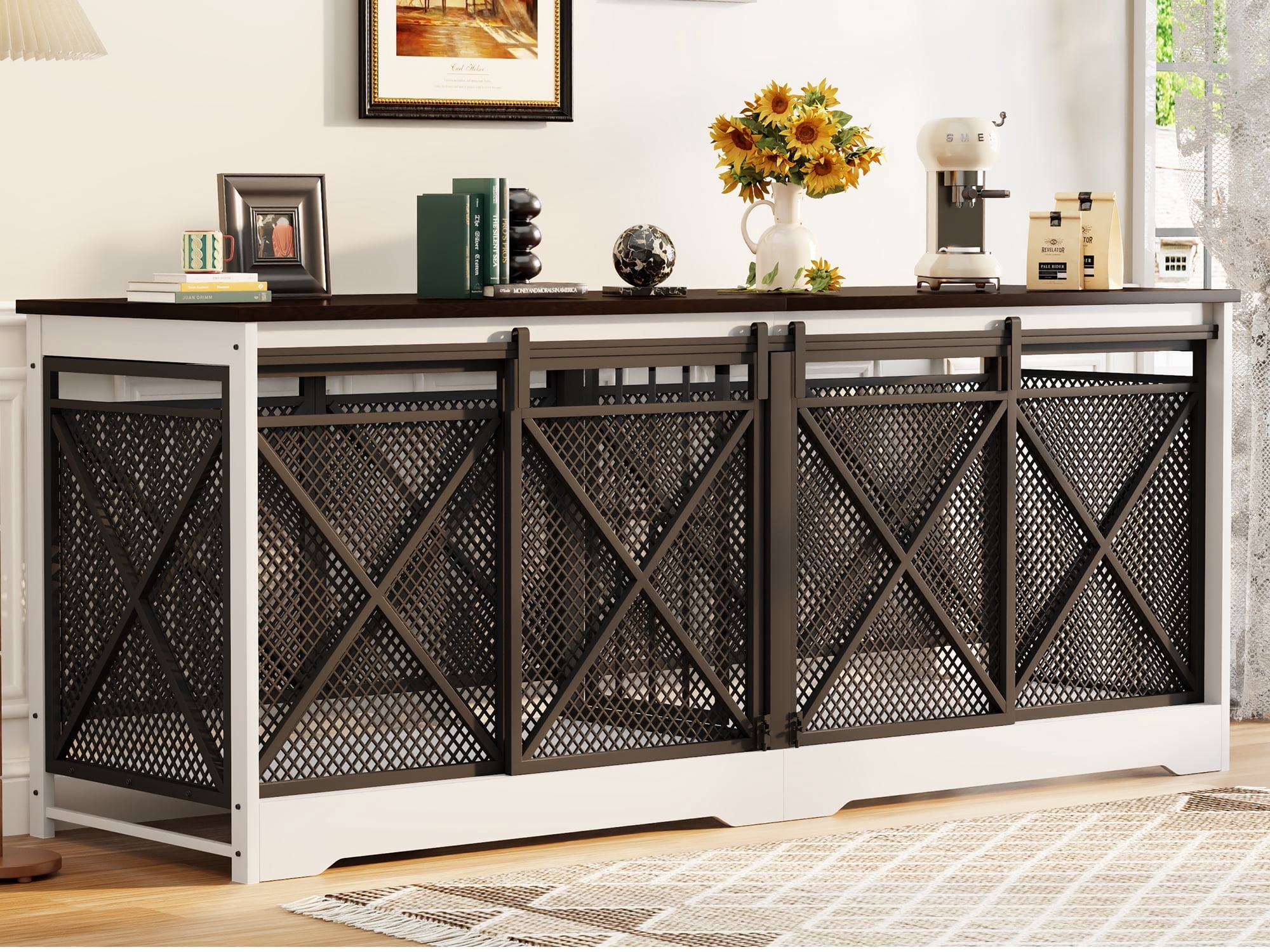 78 inch Double Dog Crate Furniture for 2 Dogs Lager Dog Wooden Crate ...
