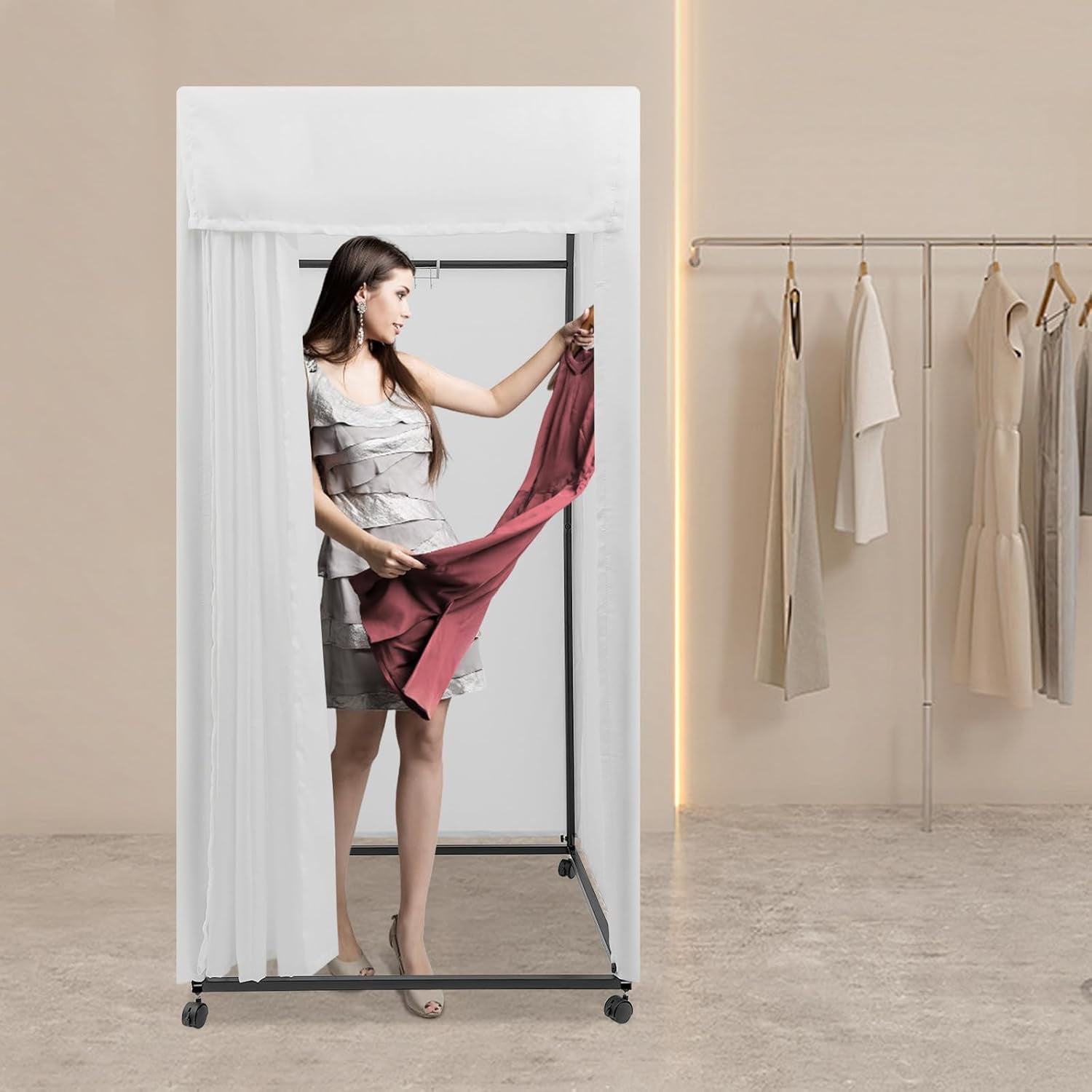 78 Inch Free Standing Clothing Store Fitting Room, Movable Changing ...