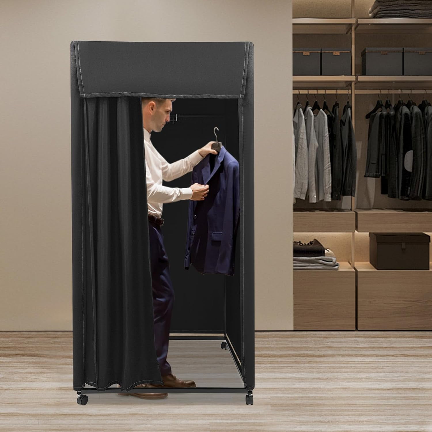 78 Inch Freestanding Modern Black Dressing Room, Portable Changing Room ...