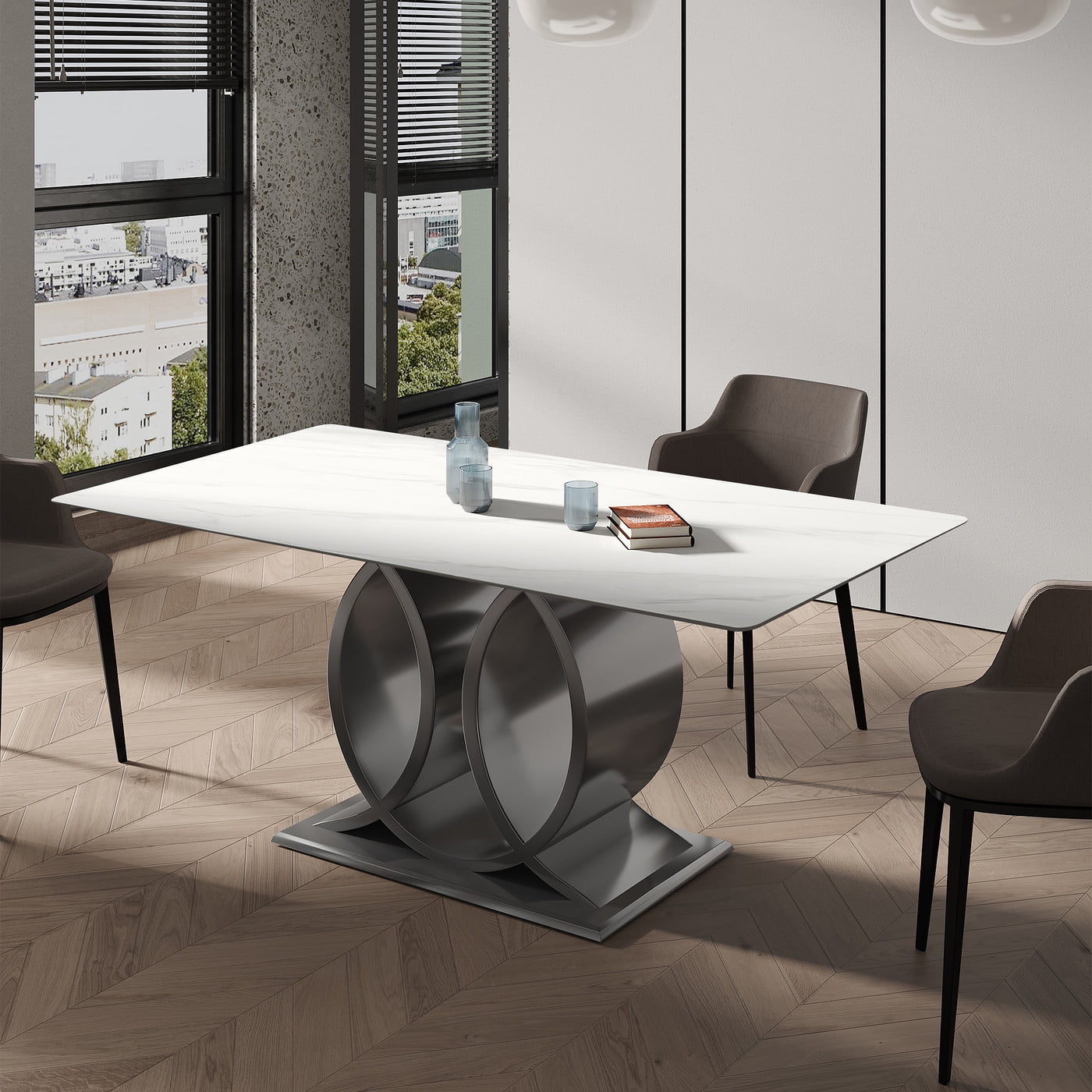 78 Inch Modern Slate Dining table, Rectangular White Dining Table with ...