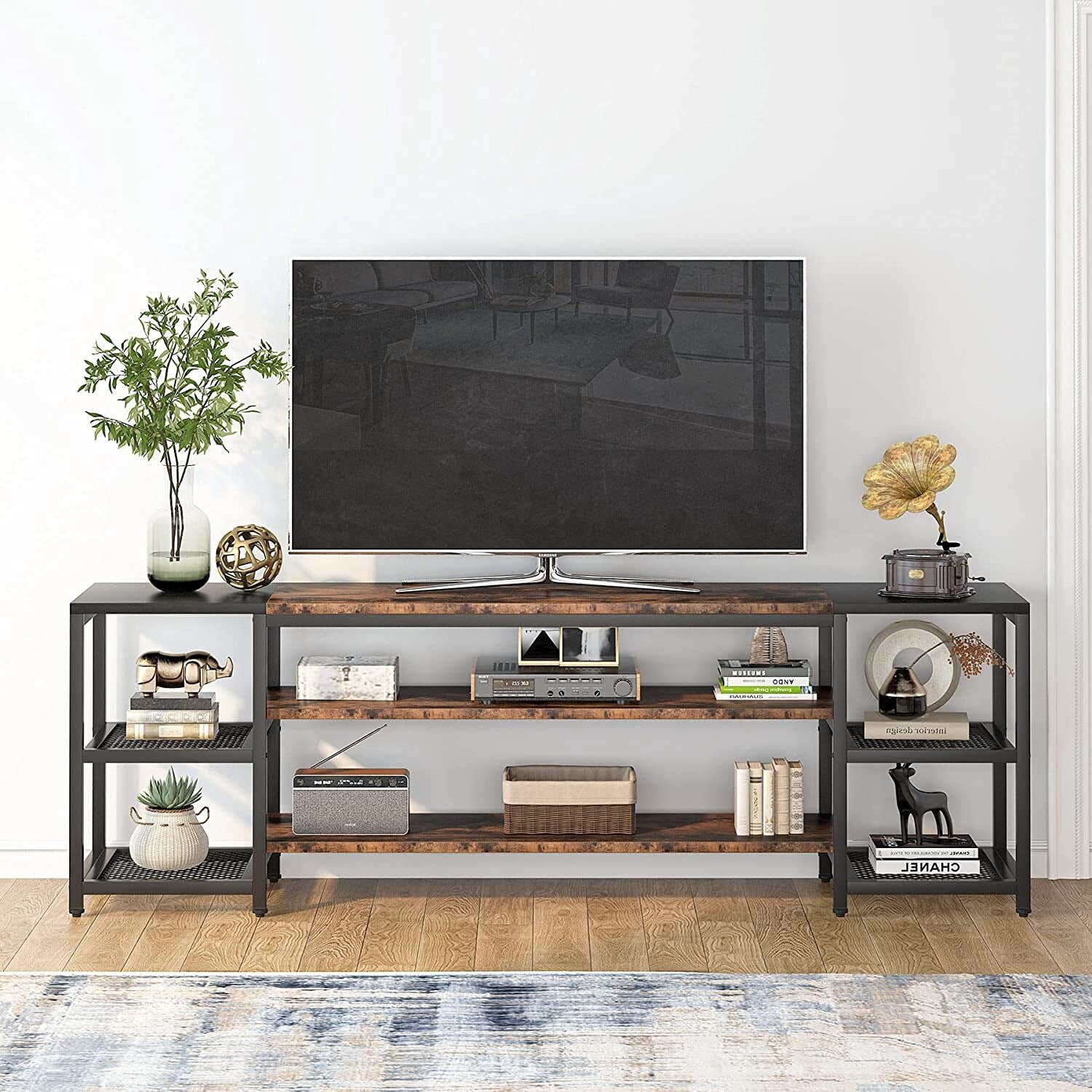 78 Inches TV Stand Entertainment Center Stand, TV Console Table Brown ...