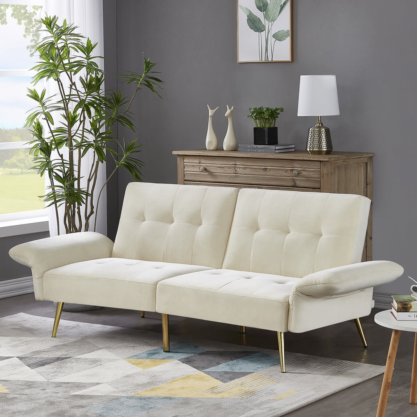 78" Italian Velvet Futon Sofa Bed,with Storage Bags Folded Armrests ...