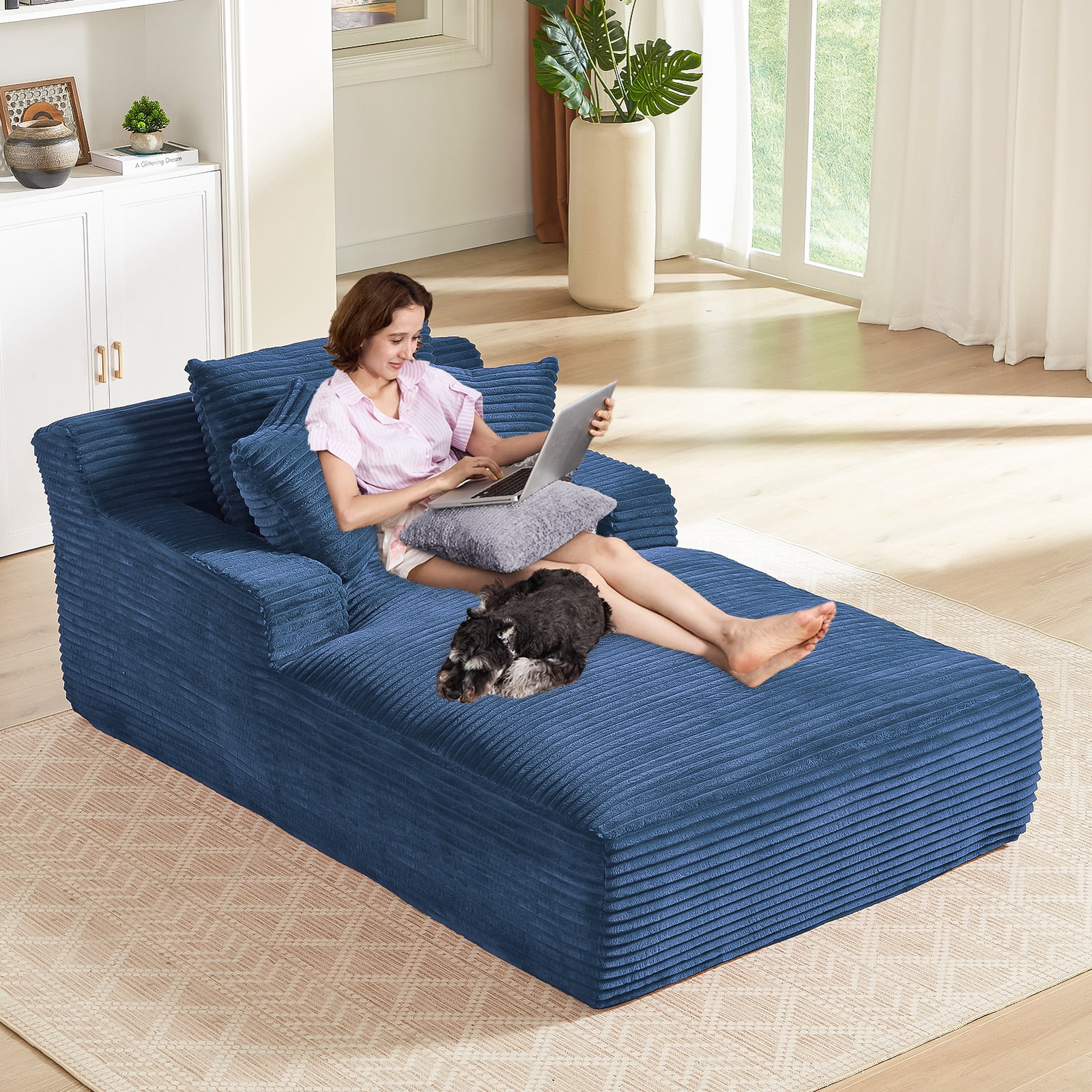 78''L Boneless Couch, Oversized Chaise Lounge Chair Indoor, Corduroy ...