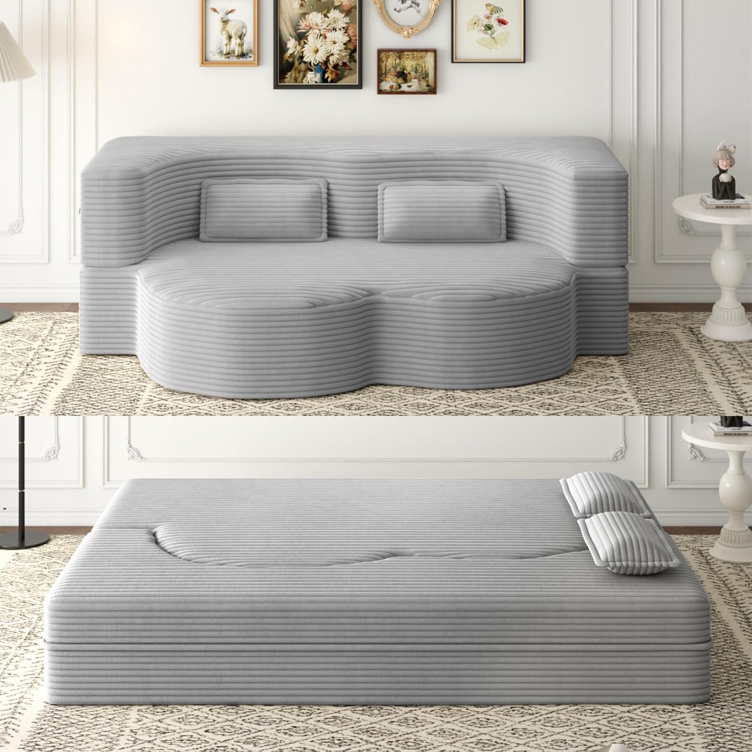 LUCKHAO 78" Memory Foam Sofa Bed,Convertible Folding Sofa,Teddy Fleece ...
