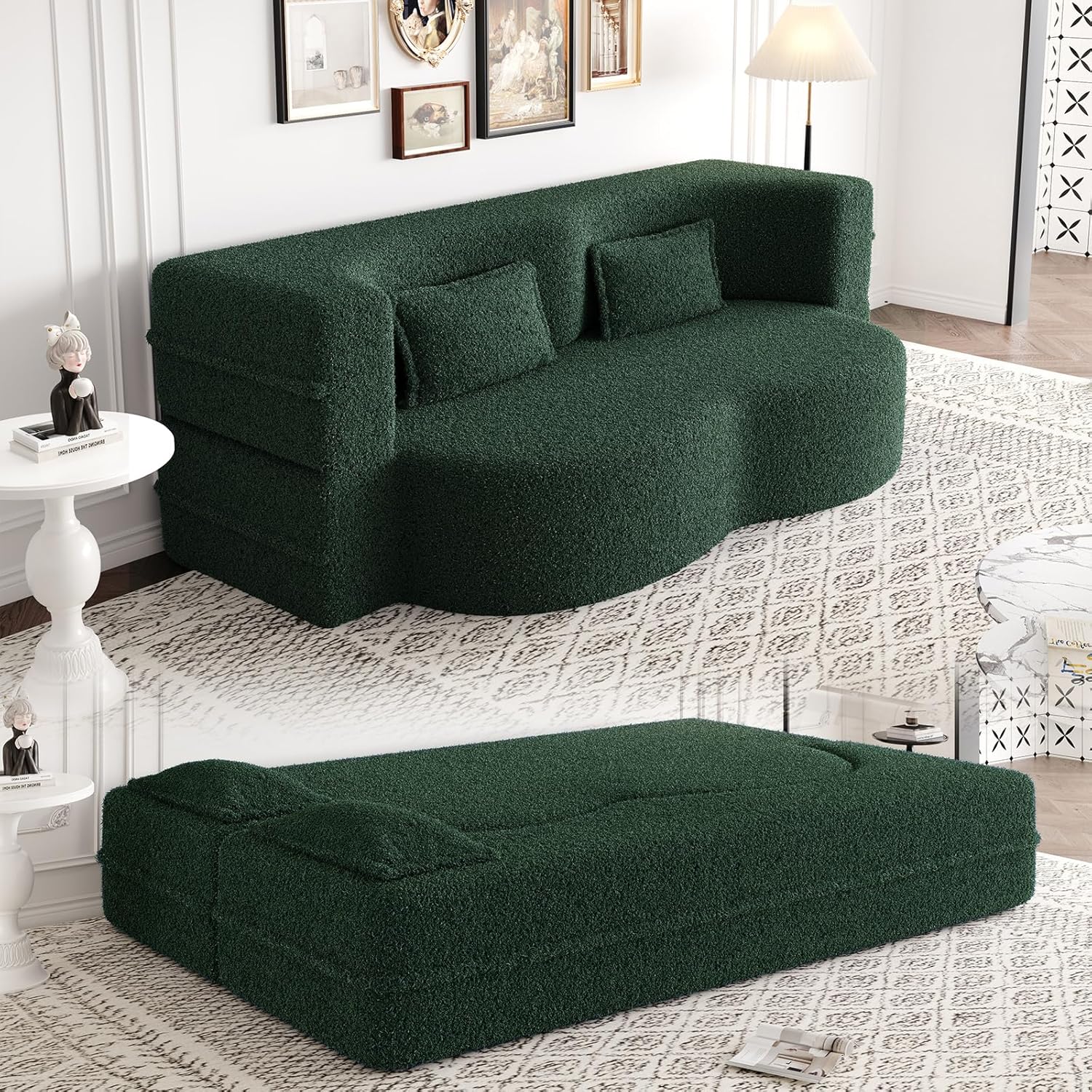 78" Memory Foam Sofa Bed,Convertible Folding Sofa,Teddy Fleece Lazy ...