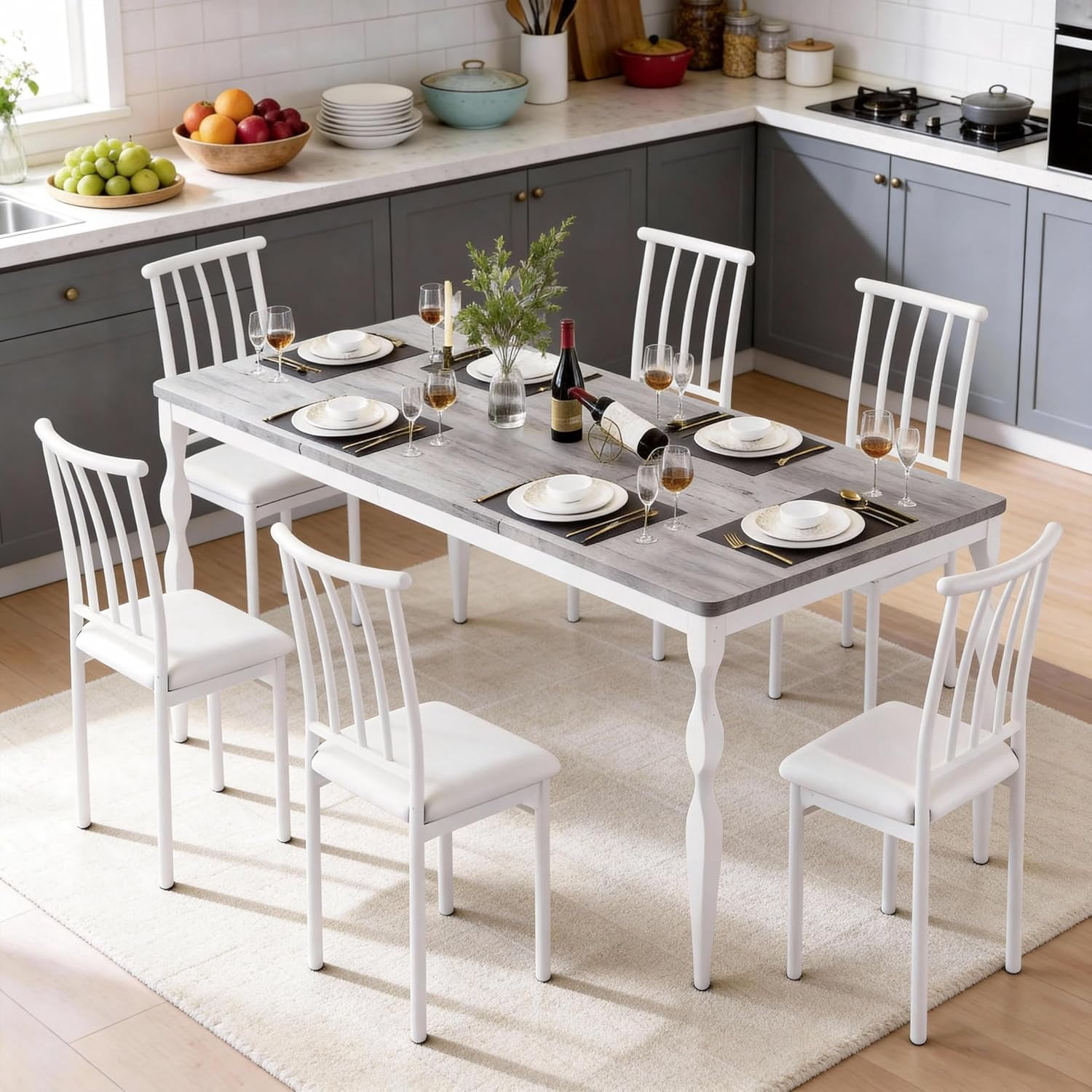 78" Modern Dining Table with Heavy-Duty Metal Legs, Farmhouse Kitchen ...