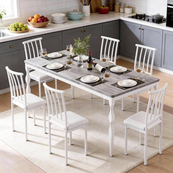 78" Modern Dining Table with Heavy-Duty Metal Legs, Farmhouse Kitchen ...