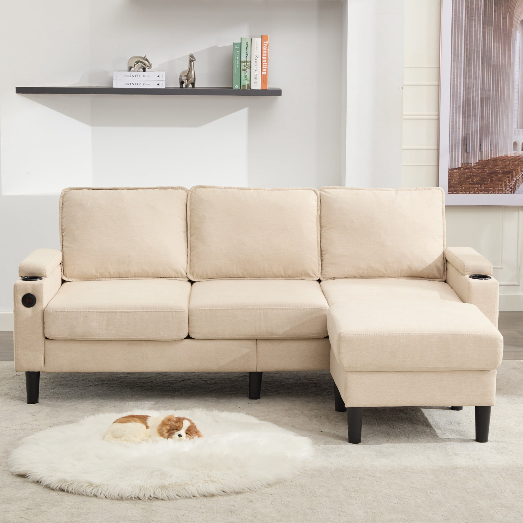 78" Modular Sectional Sofa with Footrest, Modern L-Shaped Upholstered ...
