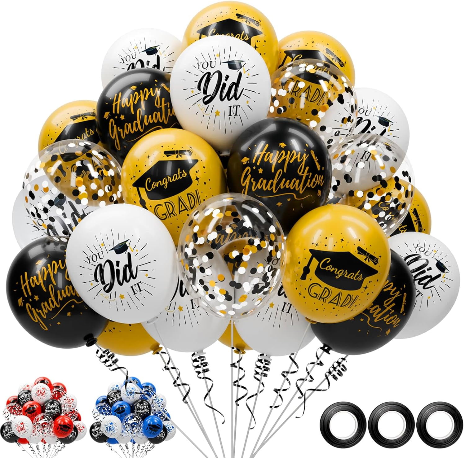 78 Pack Blue and Black Graduation Balloons Class of 2025 Graduation ...