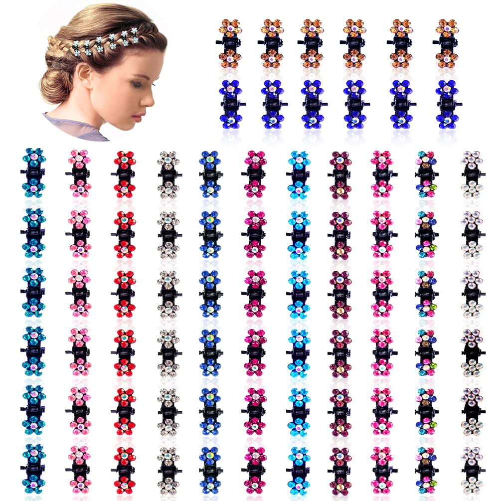78 Pcs Mini Hair Claw Clips, Tiny Flower Rhinestones Jaw Clips Metal ...