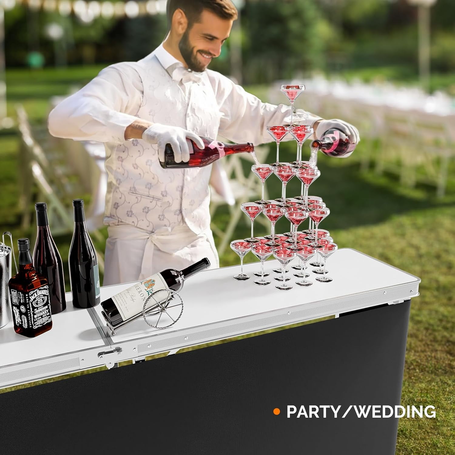 78" Portable Bar Table, 2-Tier Shelves, Mobile Bar Table for Events ...