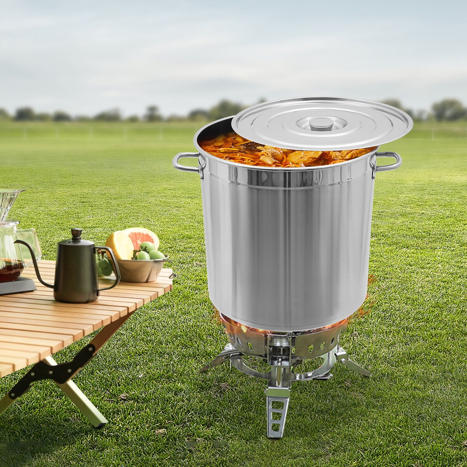 78 QT Stainless Steel Seafood Boil Pot with Basket Heavy Duty Cooking ...