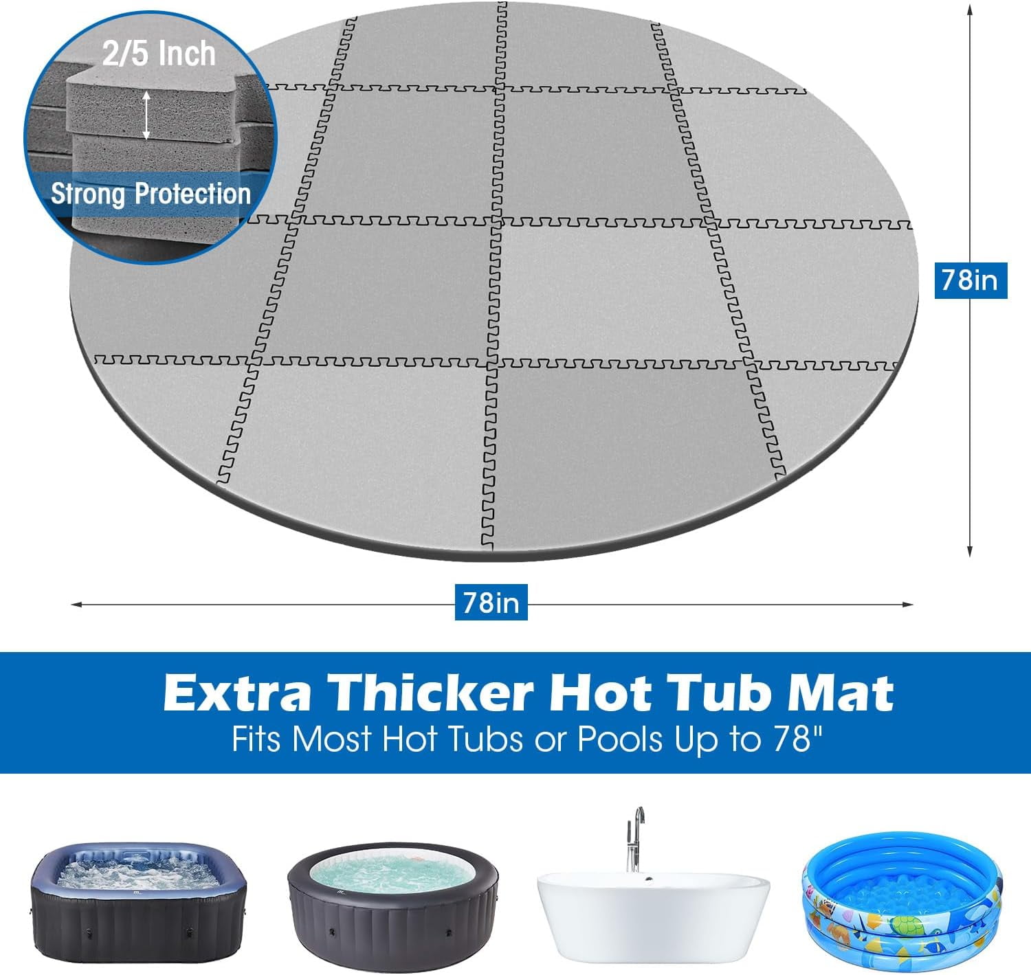 78" Round Extra-Thick Interlocking Hot Tub Mat - Spa Pool Foam ...