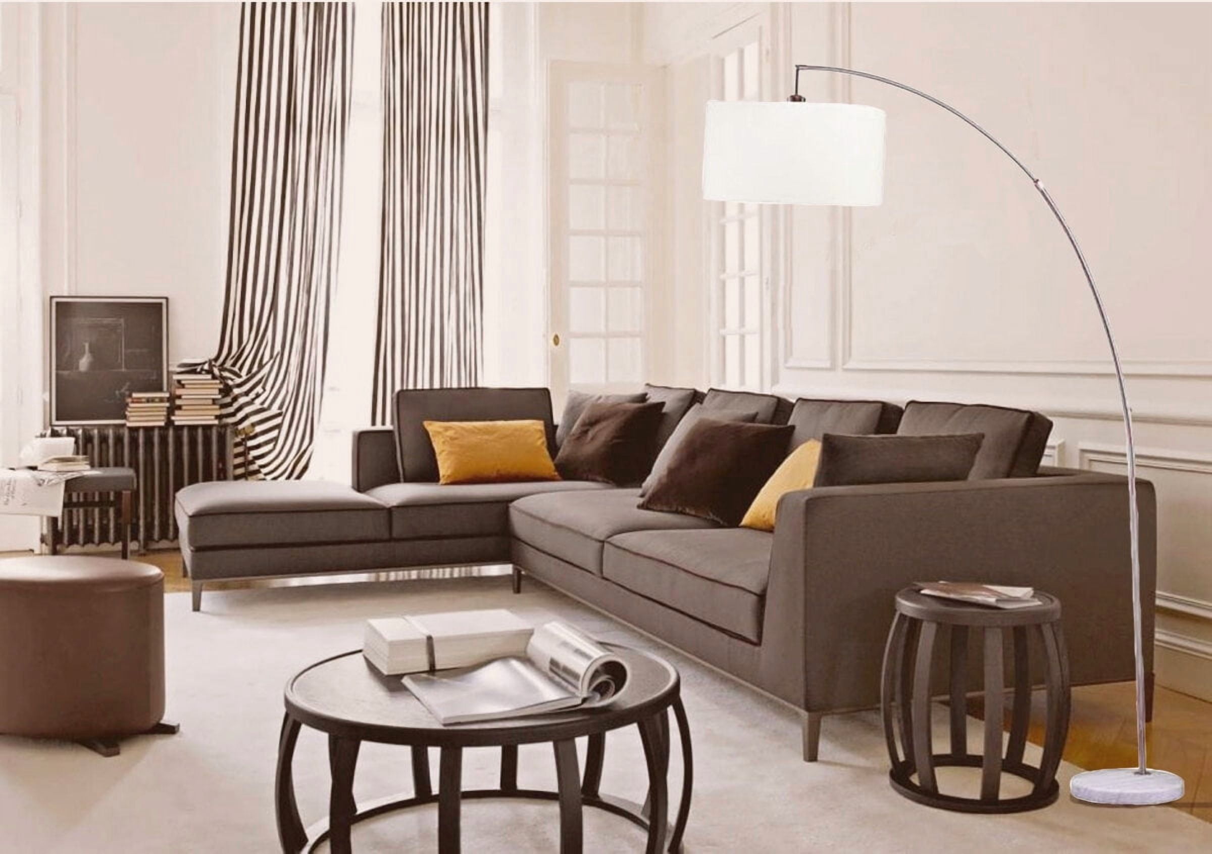 78"" Silver Arch Floor Lamp with White Fabric Drum Shade, Brushed ...