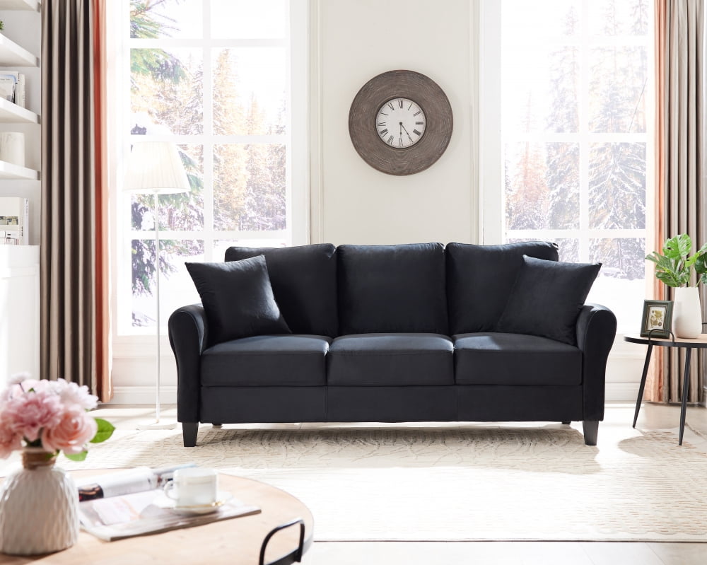 78" Sofa Couch with 2 Pillow,Modern Velvet Upholstered Couch with ...