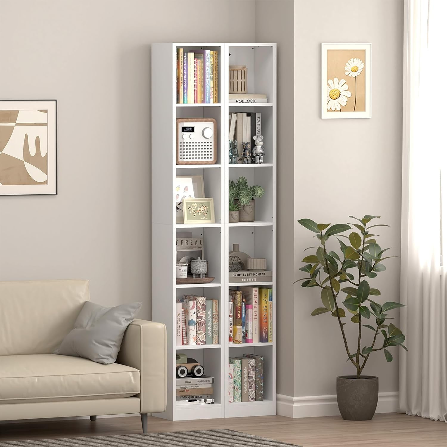 78" Tall Narrow Bookshelf,6-Tier Bookshelf and Bookcase, Freestanding ...