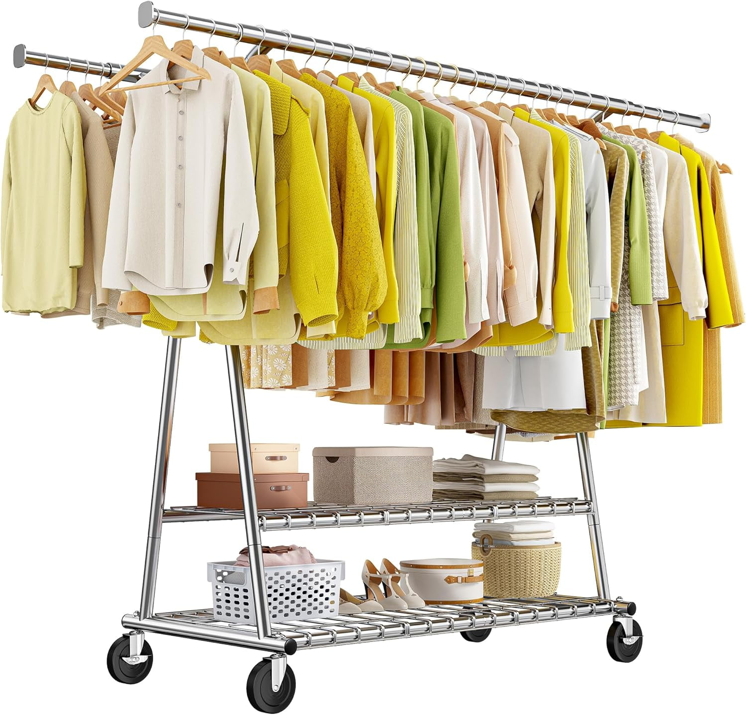 78" W Clothes Rack Loads 650LBS, Clothing Racks for Hanging Clothes ...