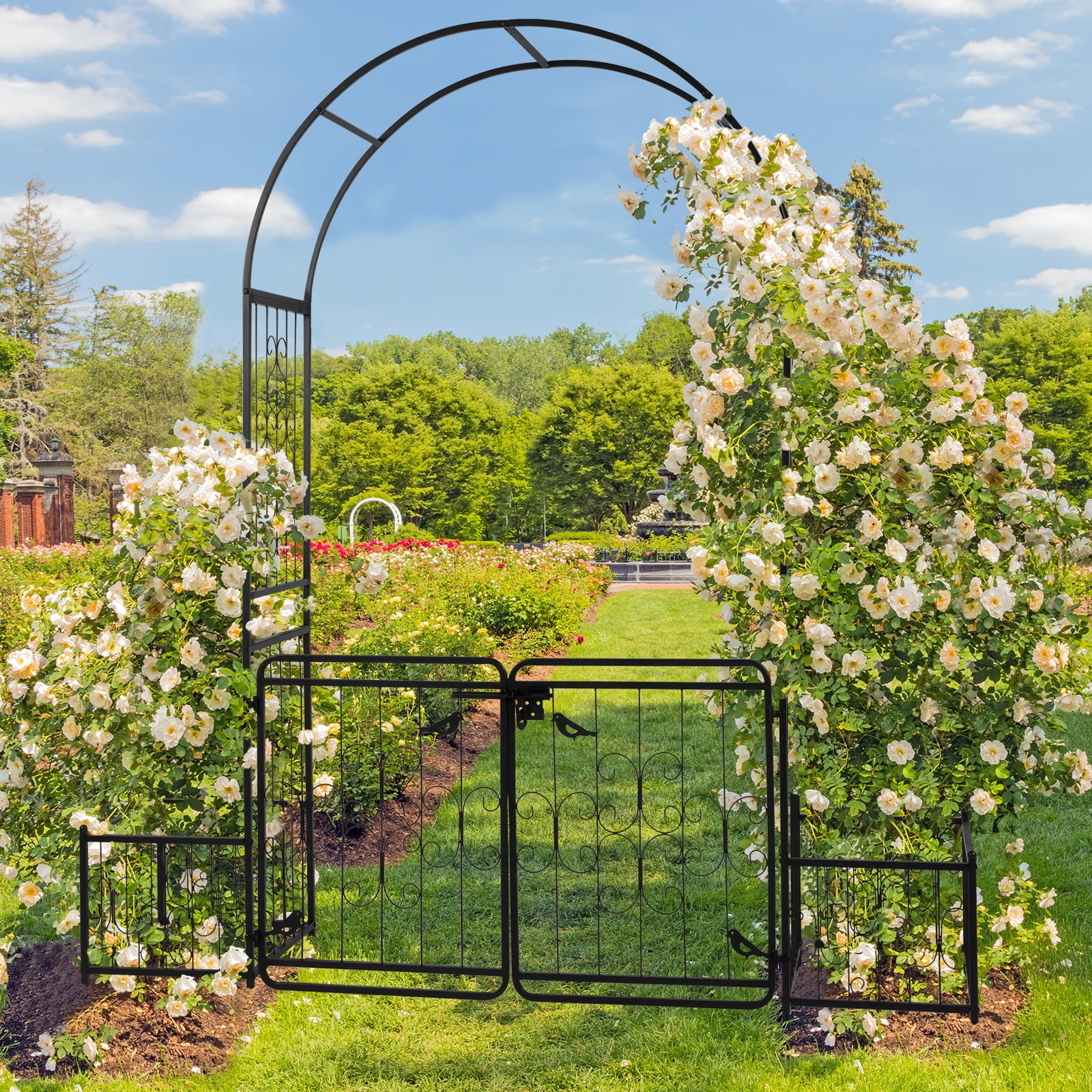 78"W X 86.2"H Outdoor Wedding Trellis Planter, Trellis with Gate and ...