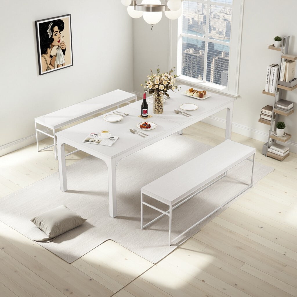 78" White Modern Dining Table for 6-8 People | Long Rectangle Kitchen Furniture with Sturdy ...