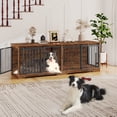 78" Wooden Double Dog Crate Furniture with Divider & Barn Door, Rustic ...