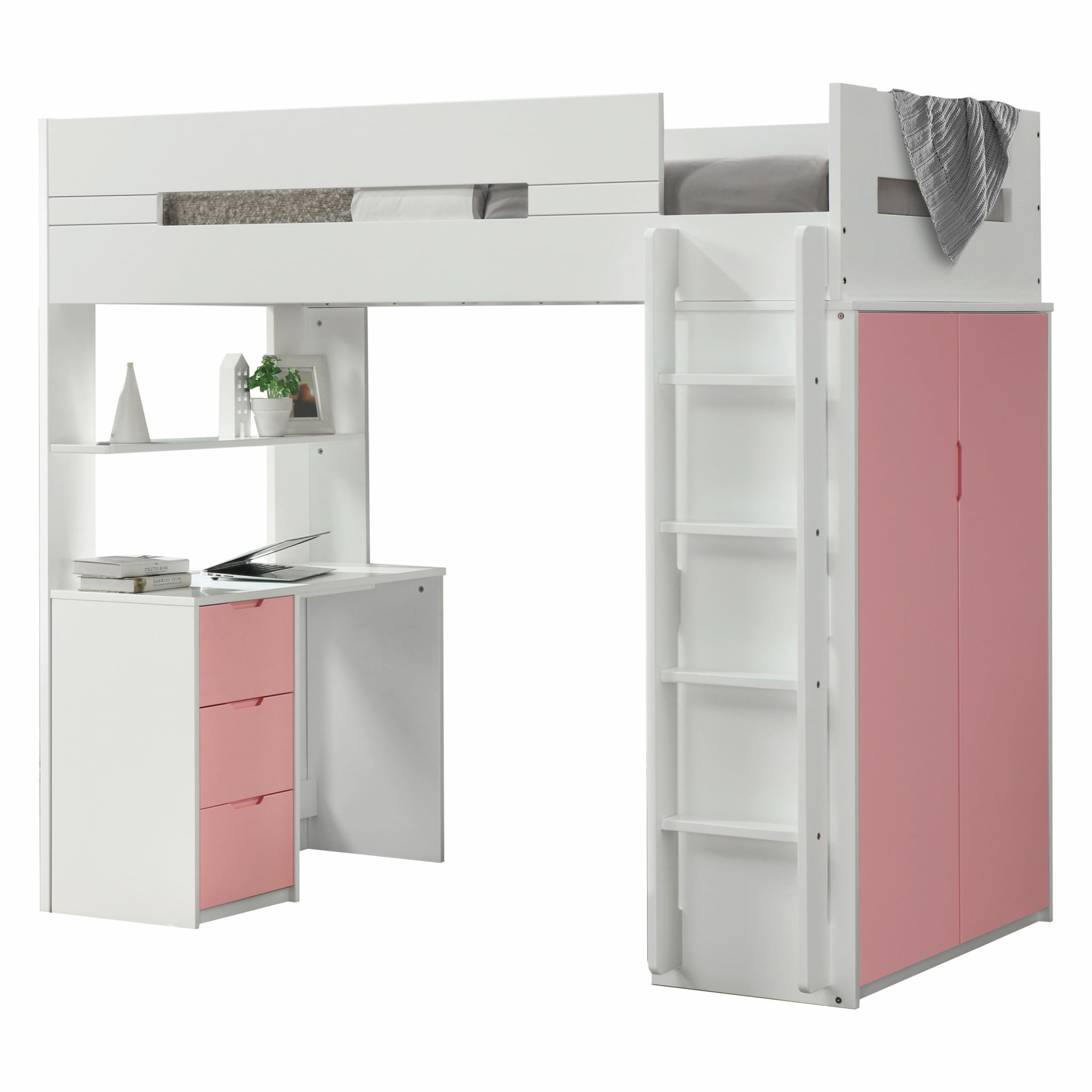78" X 41" X 70" White And Pink Laminated Veneer Lumber Loft Bed ...