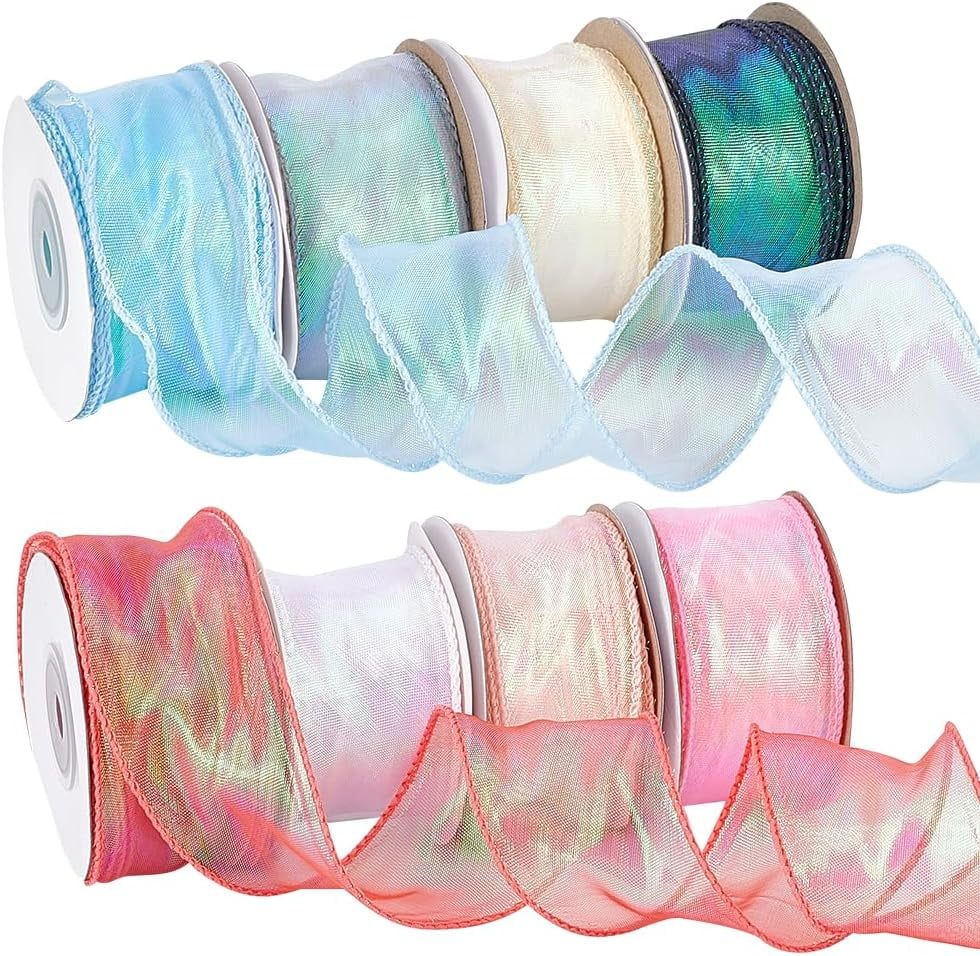 78 Yards 8 Colors Laser Rainbow Wired Chiffon Ribbon 1.2~1.5 inch ...