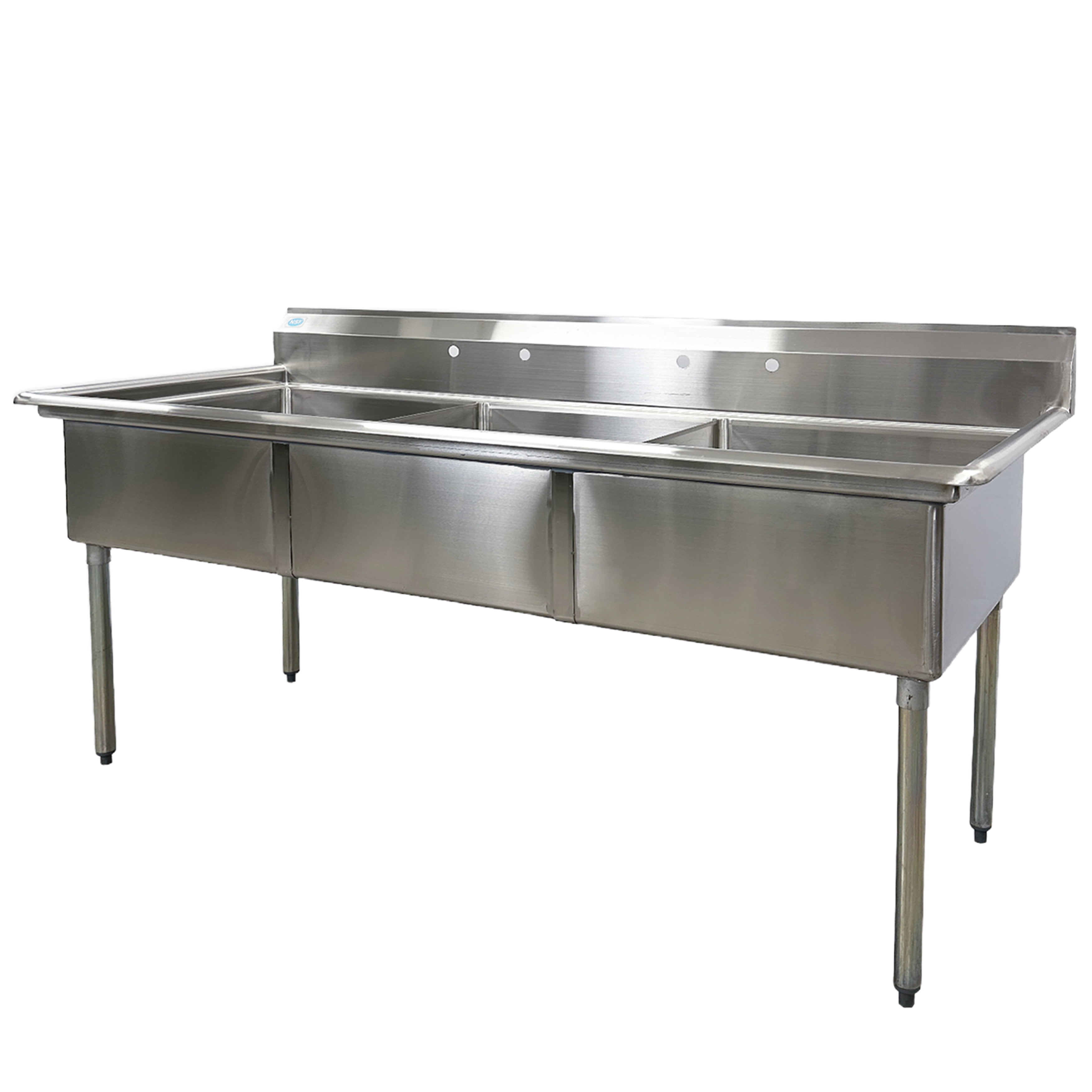 78 in. Commercial Stainless Steel Three Compartment Sink, 18 Gauge, NSF ...
