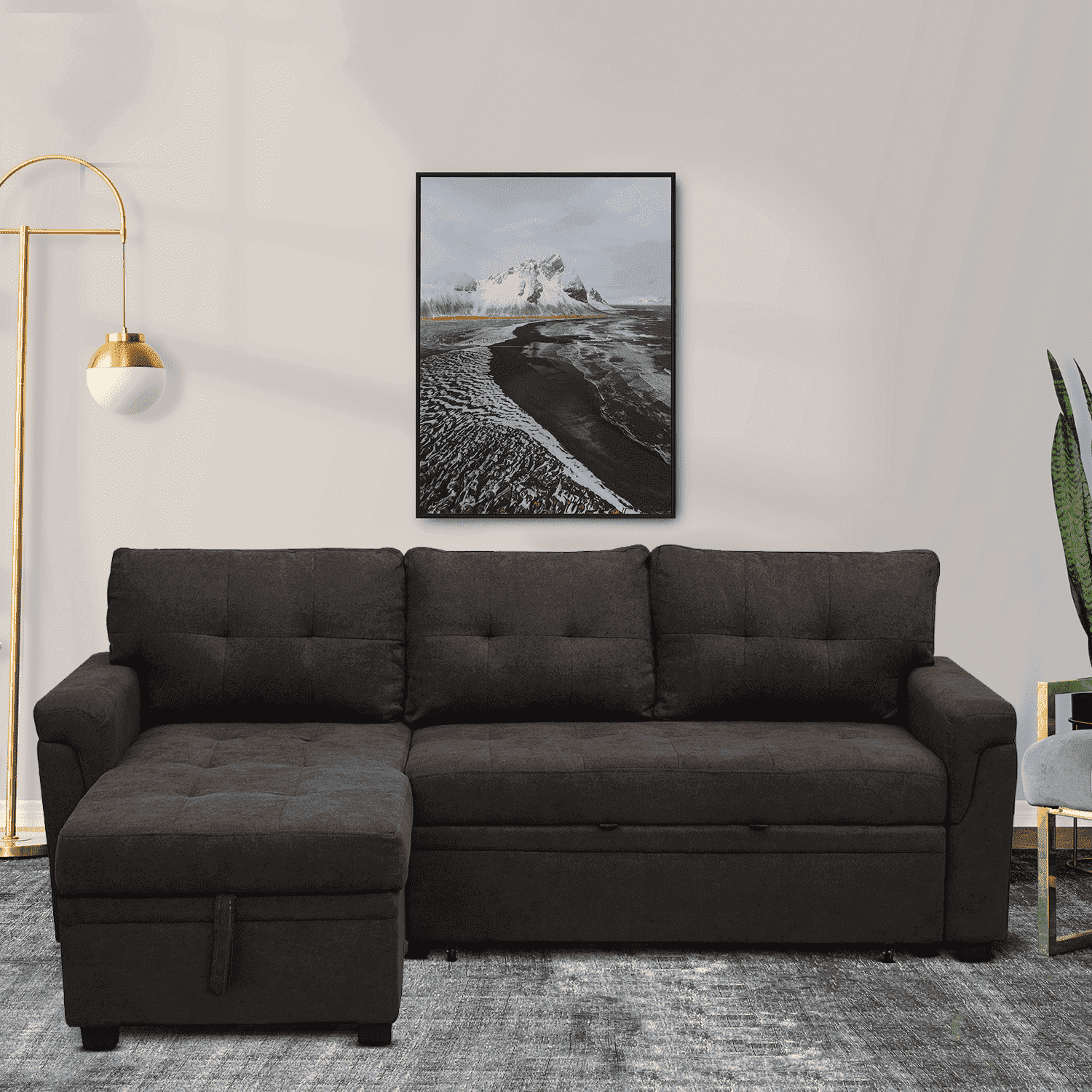 Naomi Home 78'' Convertible Sleeper Sofa with Storage Chaise, Velvet, L ...