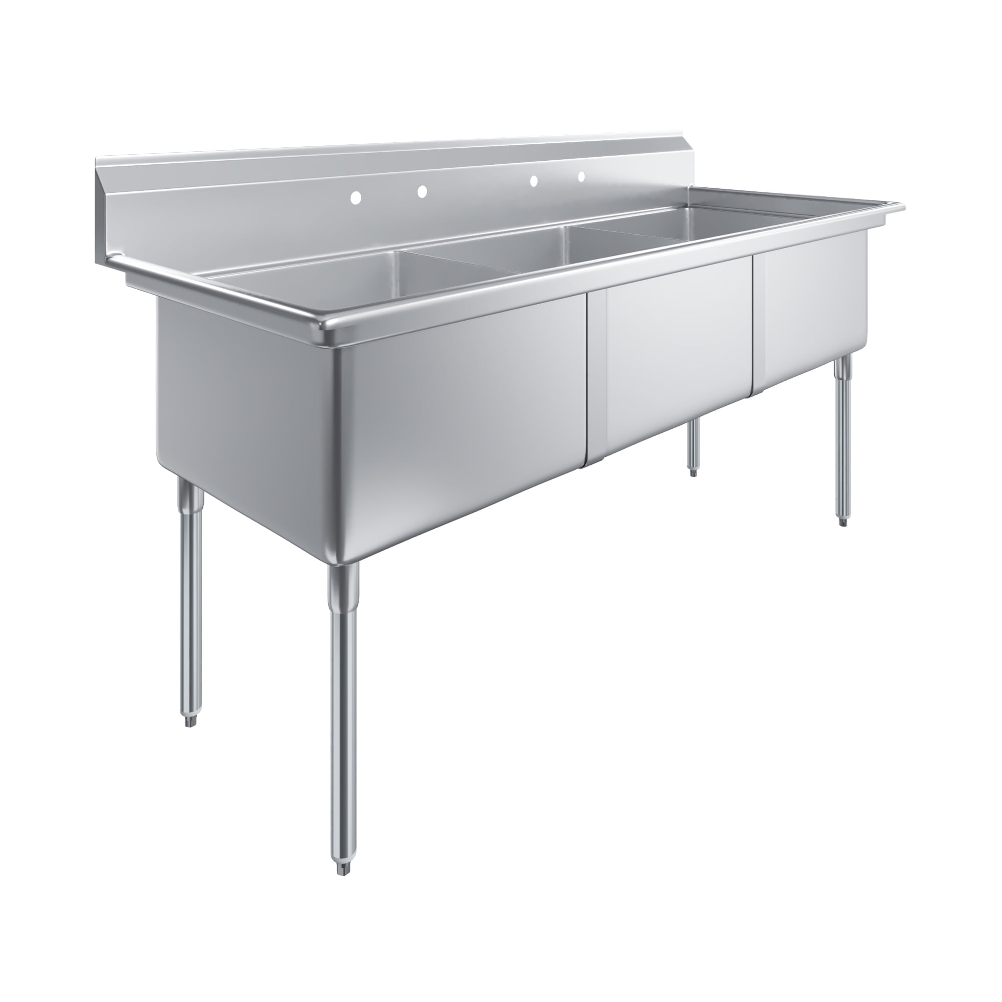78 in. x 30 in. Stainless Steel Three Compartment Sink with 24 in. x 24 ...