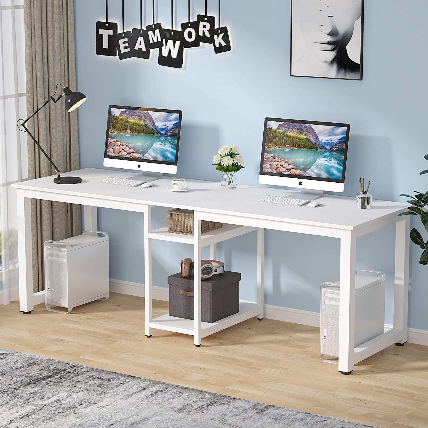 78 inch Two Person Extra Long Double Computer with Storage Shelves ...