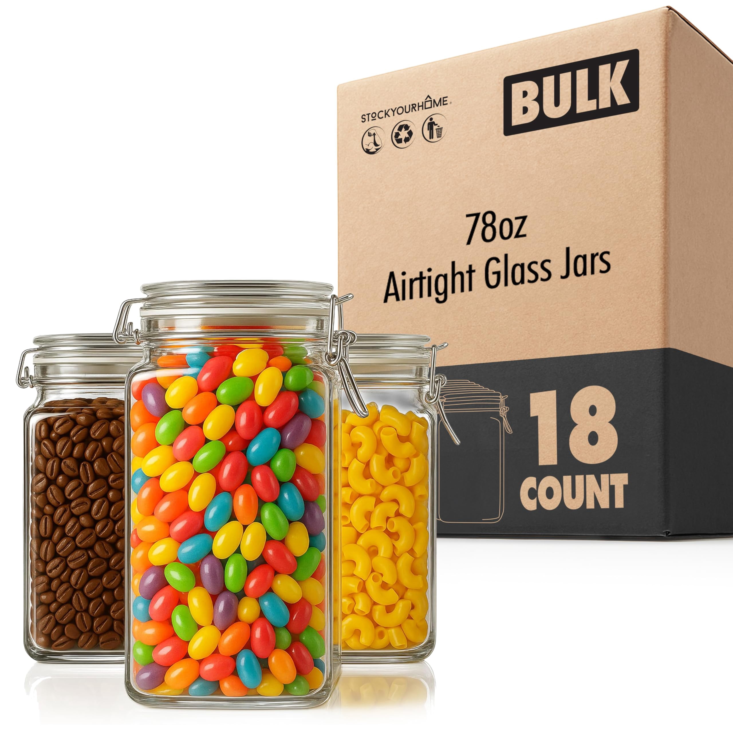 78 oz Large Glass Storage Containers With Airtight Clamp Lids, Set of 3 ...