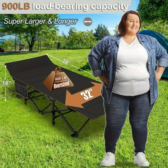 78"x28" Oversized Folding Camping Cot For Adults, Double Layer 1200D ...