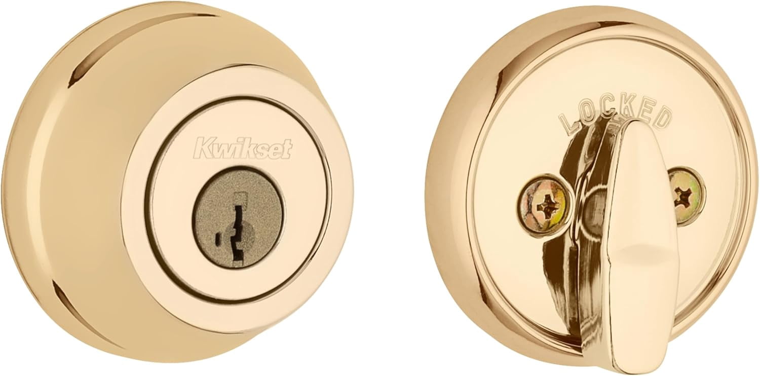 780 Deadbolt Lock, Polished Brass Round Exterior Keyed Front Entry Door ...
