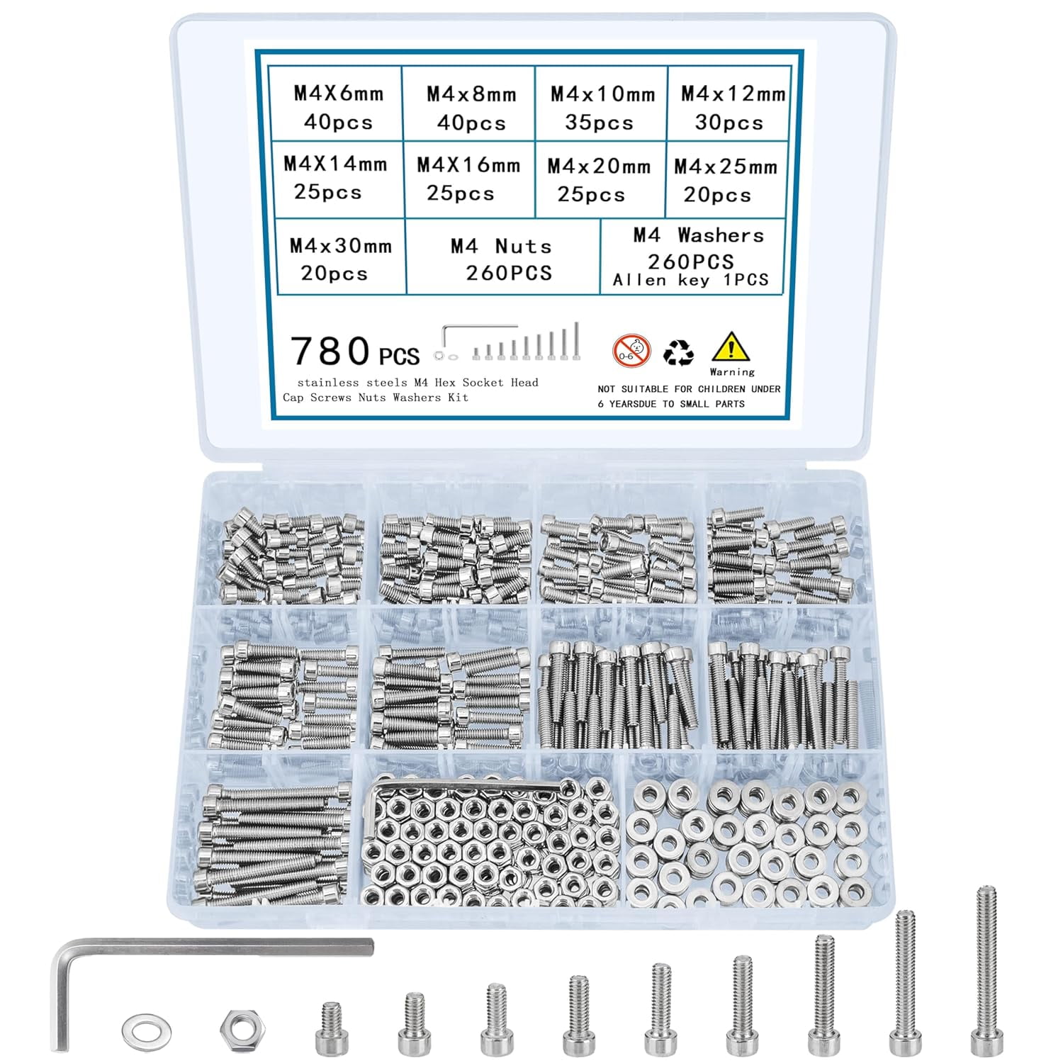 780 Pcs M4 Screws and Nuts Set, Hex Socket Head Cap Screws Bolts and ...