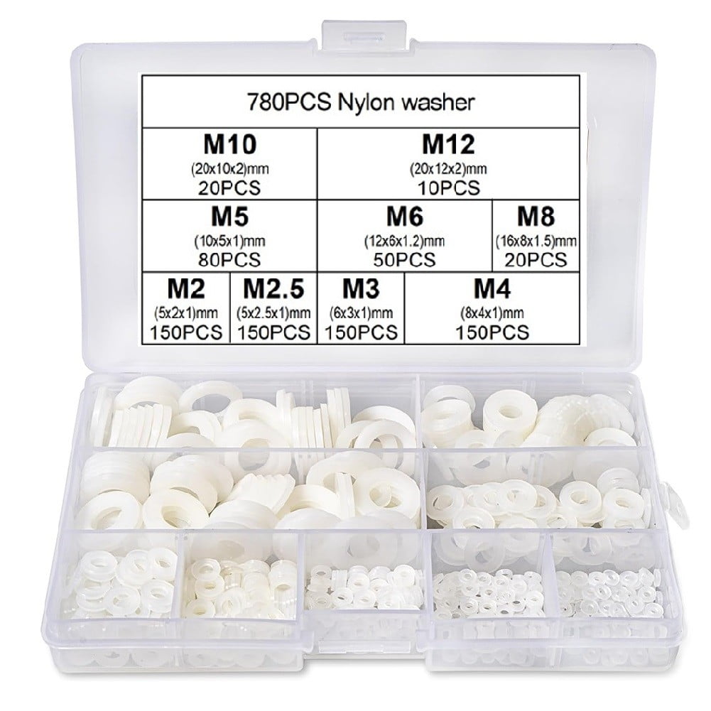 780PCS White Nylon Washers M2 M2.5 M 3/4 M5 M6 M8 M10/12 Round Plastic ...