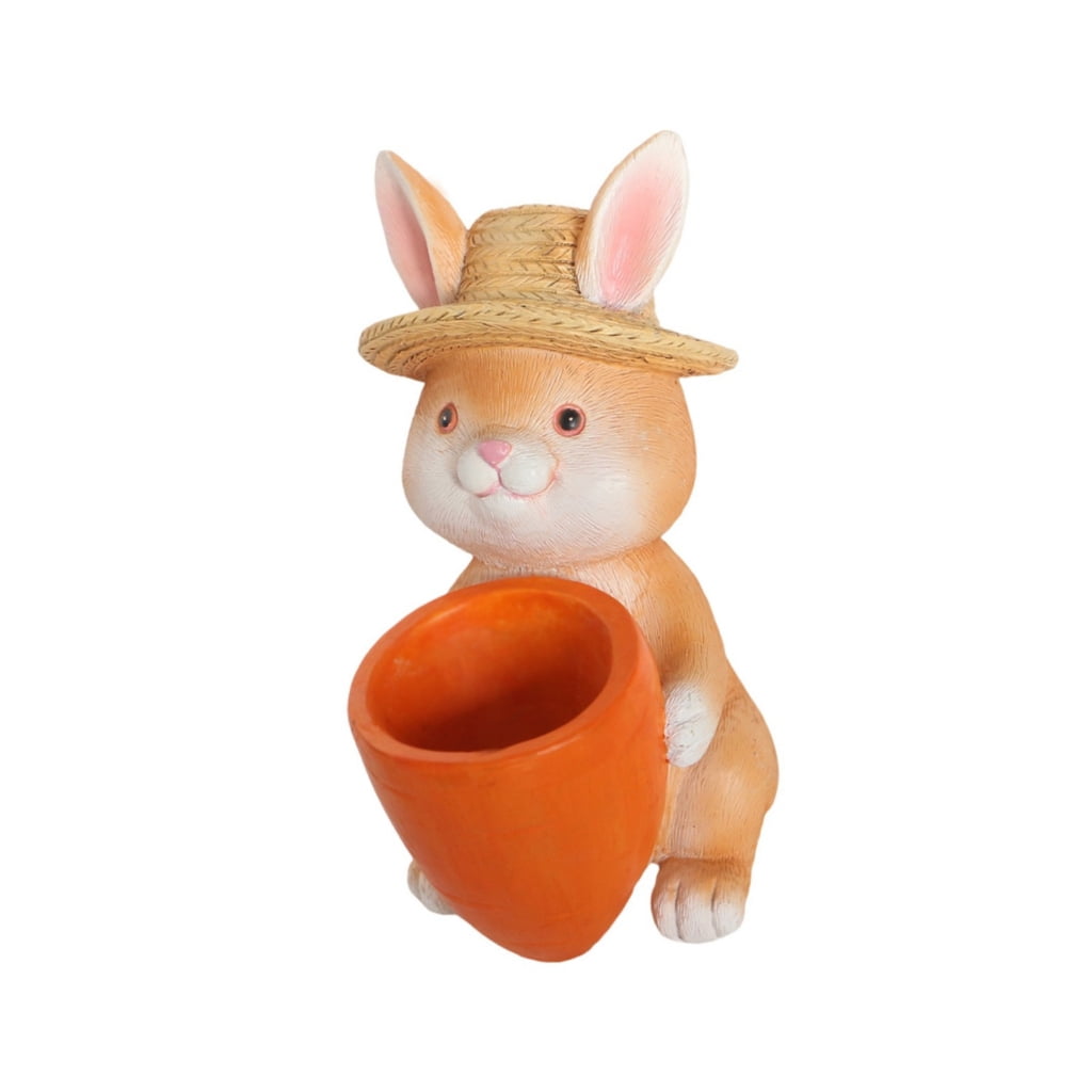7829 Adorable Rabbit Holding Carrot Resin Succulents Planter Container ...