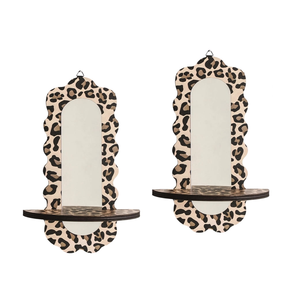 7829 Leopard Print Wooden Wall Mounted Shelf With Reflective Acrylic ...