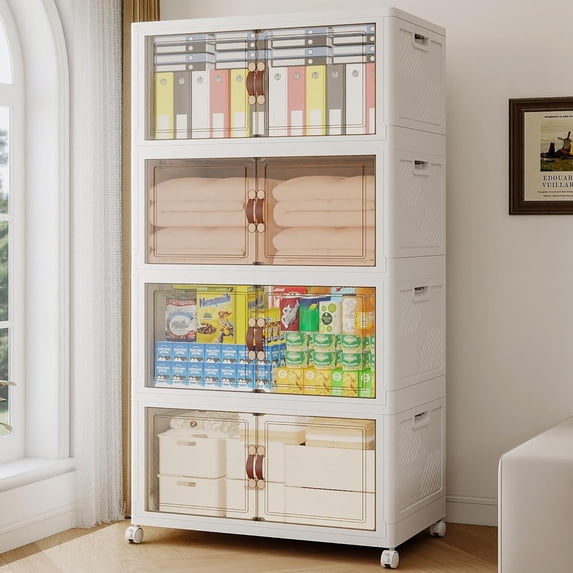 784QT Extra Large Stackable Storage Bins with Lids & Wheels & Door ...