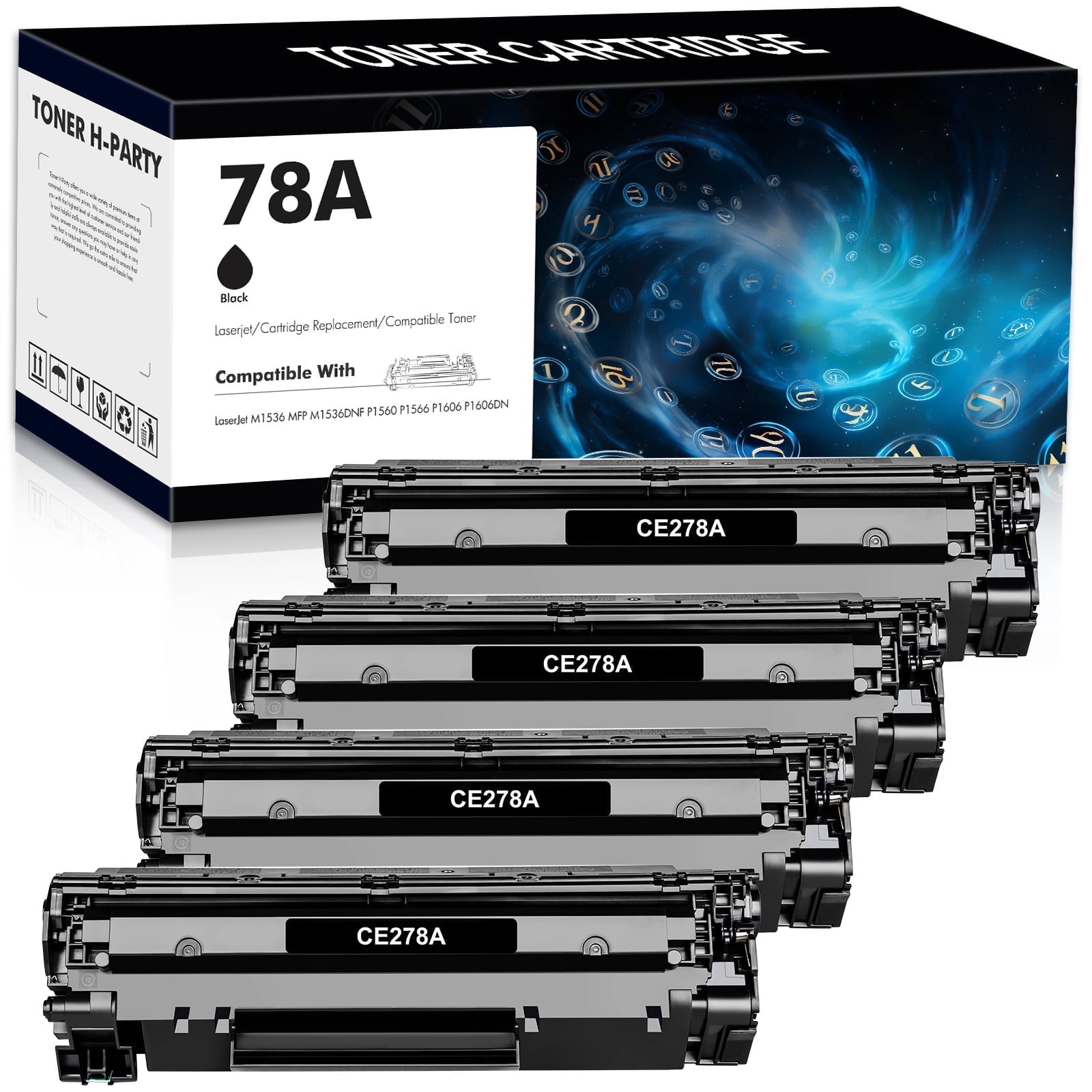 78A CE278A Black Toner Cartridge, 4 Pack Compatible for HP P1606dn ...