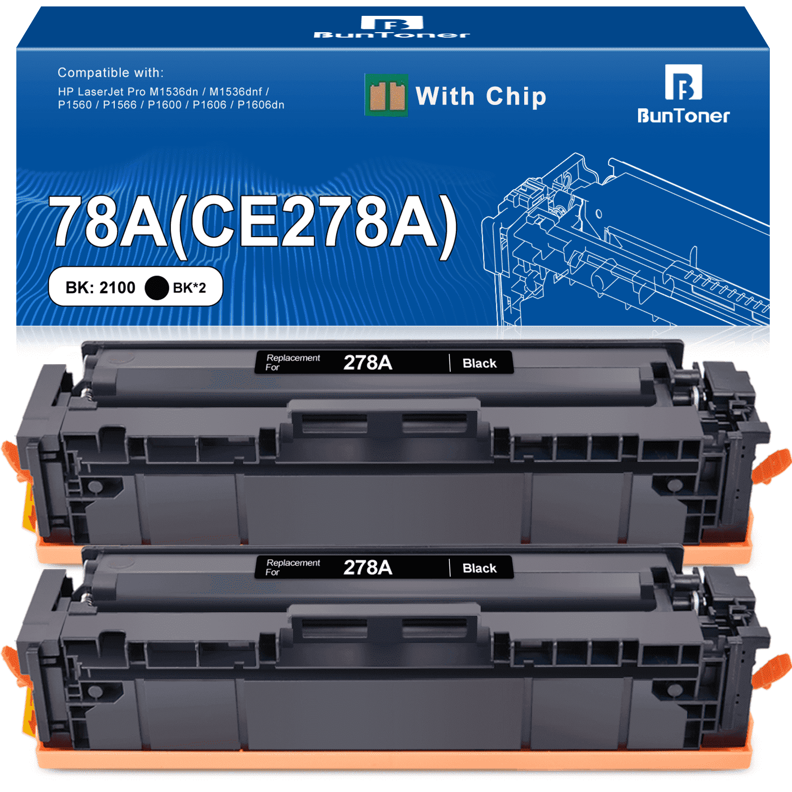 BUNTONER 2-Pack Black Toner Cartridge for HP LaserJet Pro P1606dn ...