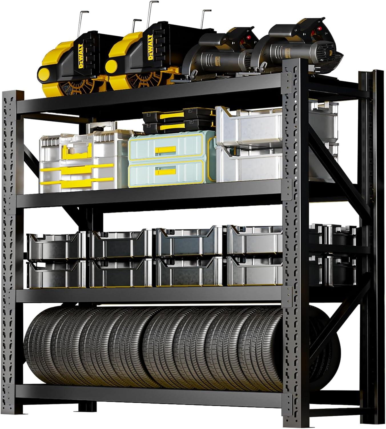78H Garage Shelving Heavy Duty, Adjustable 4-Tier Metal Tool Utility ...