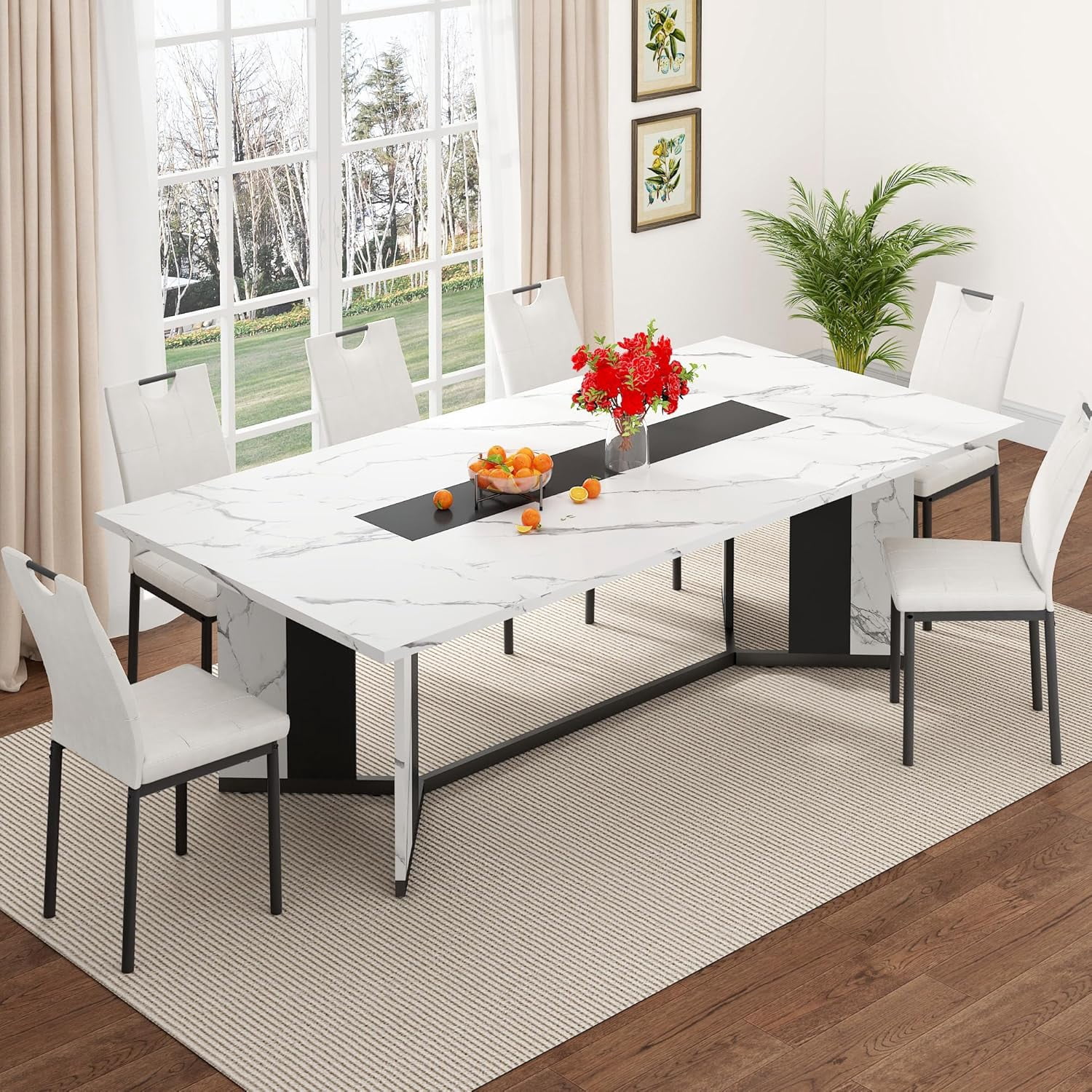 78IN Dining Table for 6 7 8 People | Modern Natural Rectangular Kitchen ...