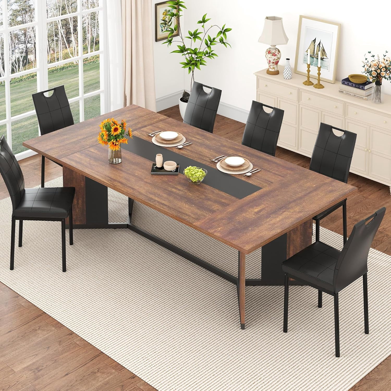 78IN Dining Table for 6 7 8 People | Modern Natural Rectangular Kitchen ...