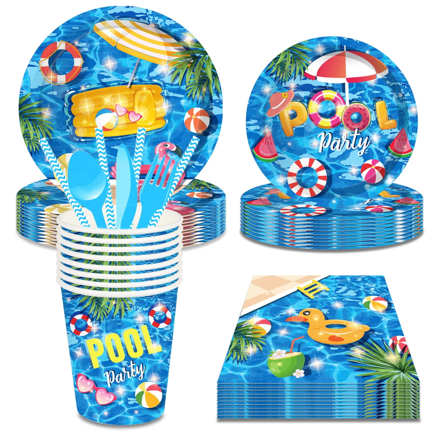 78PCS Summer Pool Party MMF7 Supplies Tableware, Hawaiian Party ...