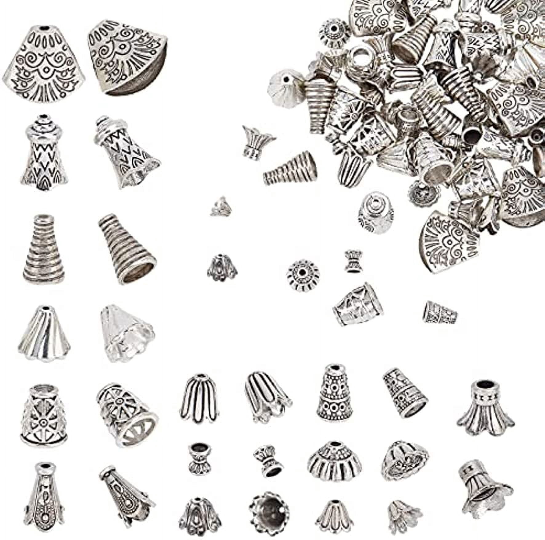 78Pcs 13 Styles Metal Cone Beads Silver Alloy Bead Cap Tibetan Bead ...