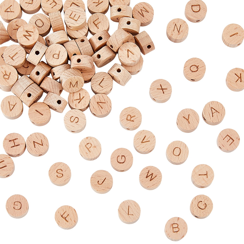 78Pcs 26 Styles Undyed Wood Beads 5x8mm Horizontal Hole Random Al abet ...